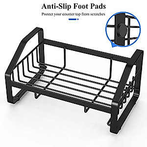 MEYONER Sink Caddy, Sponge Holder for Kitchen Sink, Sink Accessories, Dish Soap Holder Caddy for Countertop, 304 Stainless Steel with Removable Drain Pan for Sponge, Brush, Dish Soap Bottles(Black)