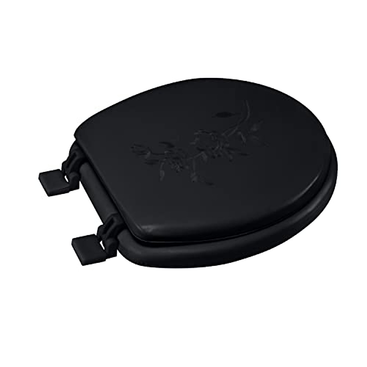 Bath Bliss Extra Soft Standard Round Toilet Seat | Decorative Vinyl Lid | Fits 16.5” Seats | Adjustable Quick Screw Attach Non-Slip Hinges | Bathroom | Black