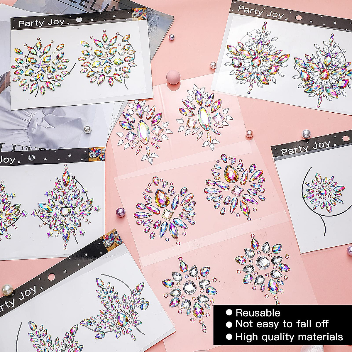 8 Sheet Rhinestone Pasties Glitter Pasties Breast Covers Crystal Tattoo Jewels Pasties Rave Adhesive Breast Body Gems Temporary Chest Stickers Stick Decoration Pasties for Women Festival Makeup Decor