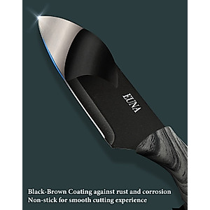 EUNA 7 Inch Chef Knife Ultra Sharp, Kitchen Knife with Sheath & Gift Box, Santoku Knife for Meat/Fruit/Veggie Cutting, Gray Zebra Texture, Non-sticking coating and PP Handle Gary-Black, L03