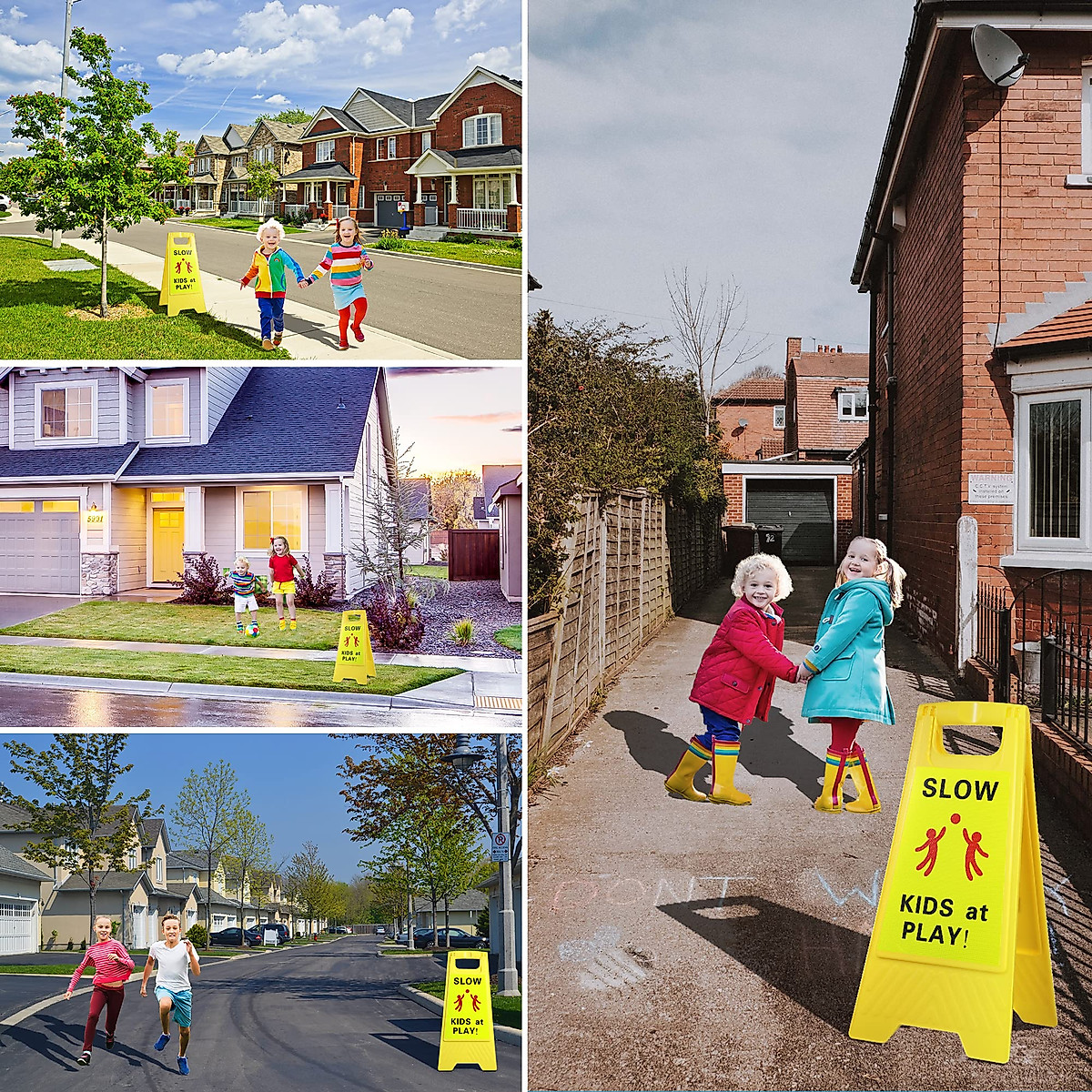 Dreyoo 2 Pack Slow Down Kids at Play Sign, 24 Inch Reflective Double Sided Slow Children at Play Signs, Caution Kids Playing Safety Signs for Street Neighborhood Yard School Park Sidewalk and Driveway