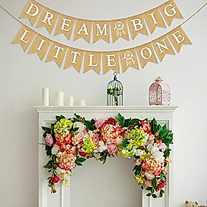 Rainlemon Jute Burlap Dream Big Little One Banner with Dream Catcher Baby Shower 1st Birthday Party Nursery Decoration