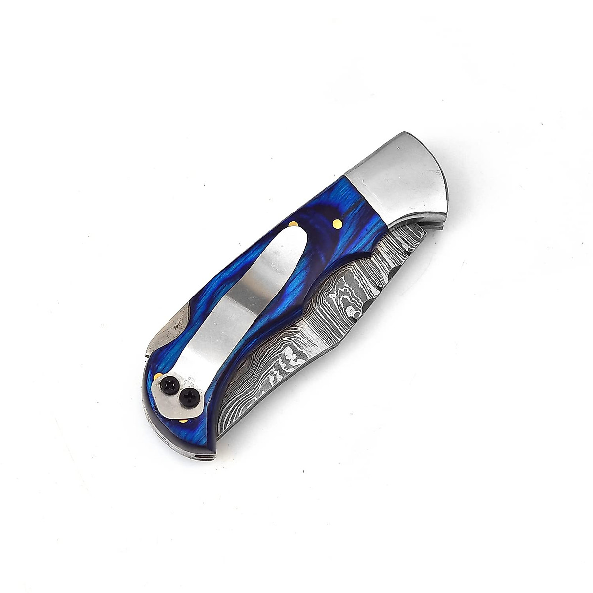 606BU Damascus Steel knife - Pocket Folding Knife with Clip - Handmade Custom knife - Damascus Pocket knife for Men – Cool Pocket Knife Good For Camping Hunting Fishing Indoor & Outdoors Activities - EDC Damascus knife - Folding Hunting Knives - Leather S