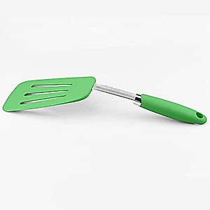 Hygienic Solid Heat-Resistant Flexible Slotted Silicone Spatula, Grass Green Non-stick Silicone Turner