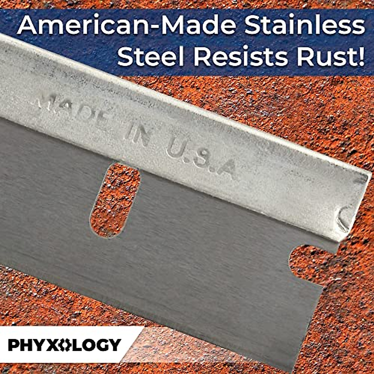 Ultra Sharp, USA-Made Steel Razor Scraper Blades Bulk 100 Pack by Phyxology Supply with Cardboard Carton Cutter Tool! Strong Single Edge 1.5 in Blade for Scrapers and Cutting Tools in a Safe Reclosable Box