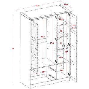 Palace Imports 100% Solid Wood Grand Wardrobe Armoire w/Lock, White, 4 Small Shelves, 1 Clothing Rod, 2 Drawers, 45.8" w x 72" h x 20.75" d, Renewable Eco-Friendly Wood, Made in Brazil