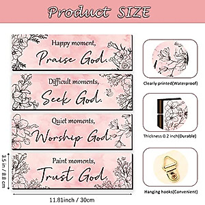 ZINYAZHE 4 Pieces Pink Wall Decor for Girls Floral Wooden Wall Hanging Wall Art Teen Women Bedroom Decor with Inspirational Quote Inspirational Wall Decors Teacher Assistant Secretaries(Pink)