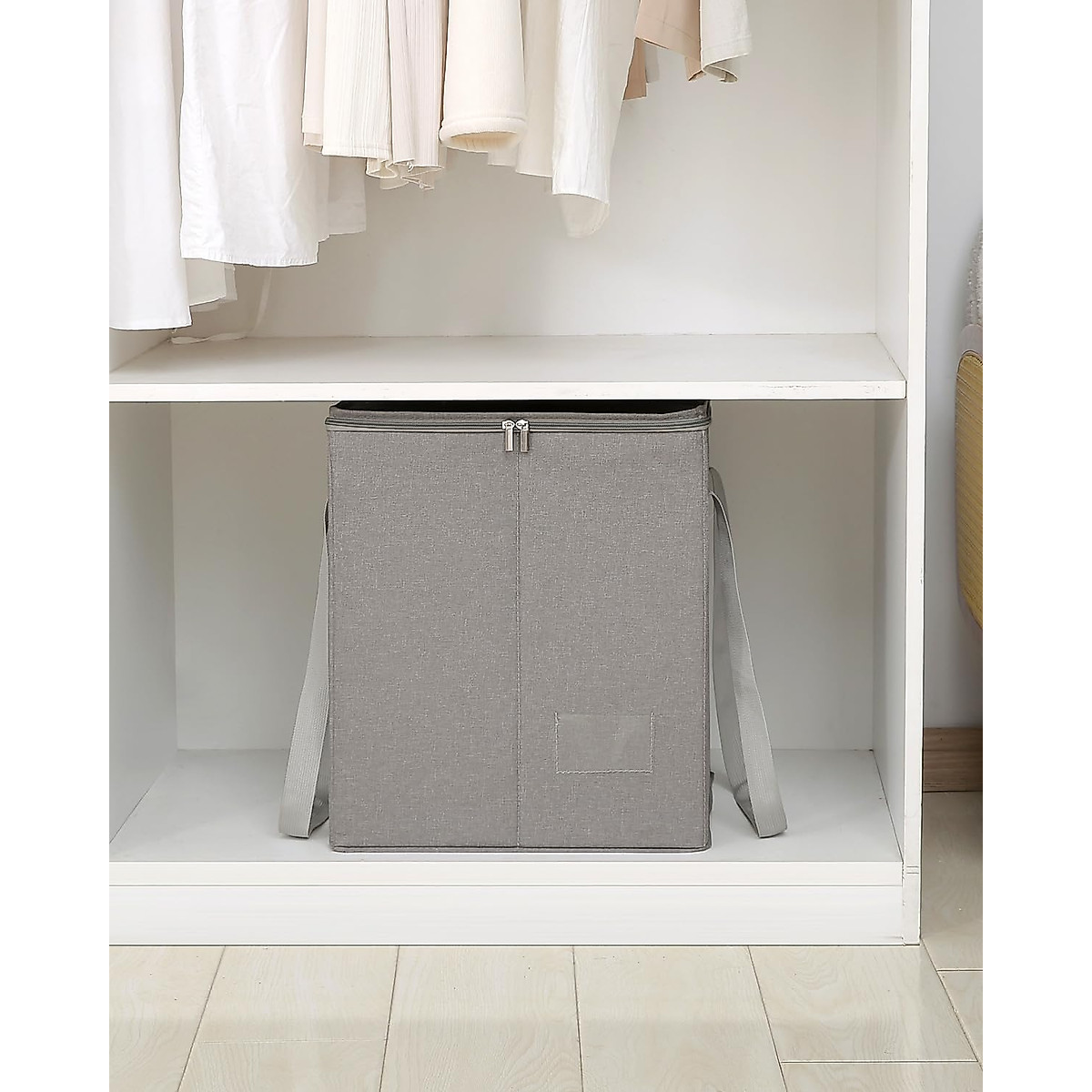 Qozary Clothes Hanger Organizer Bag-Rigid Hanger Storage Containers with Lid for Dustproof, Large Hanger Holder, Sturdy Hanger Caddy Organizer Box with Handle-Keep Hangers Separate