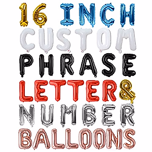Letter Balloons - Custom Phrase 16 Inch Balloon Letters Alphabet & Number Foil Balloons - Letter Balloon Banner for Birthday, Baby Shower - Gold, Silver, Rose Gold, Red, Blue, Pearl White & Black