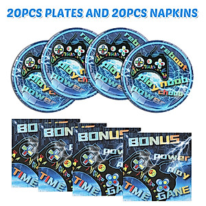 Video Game Party Supplies Pick,20 Game Party Plates and 20 Game Party Napkins ,Gamer Birthday Decorations for Boys(Video Game)