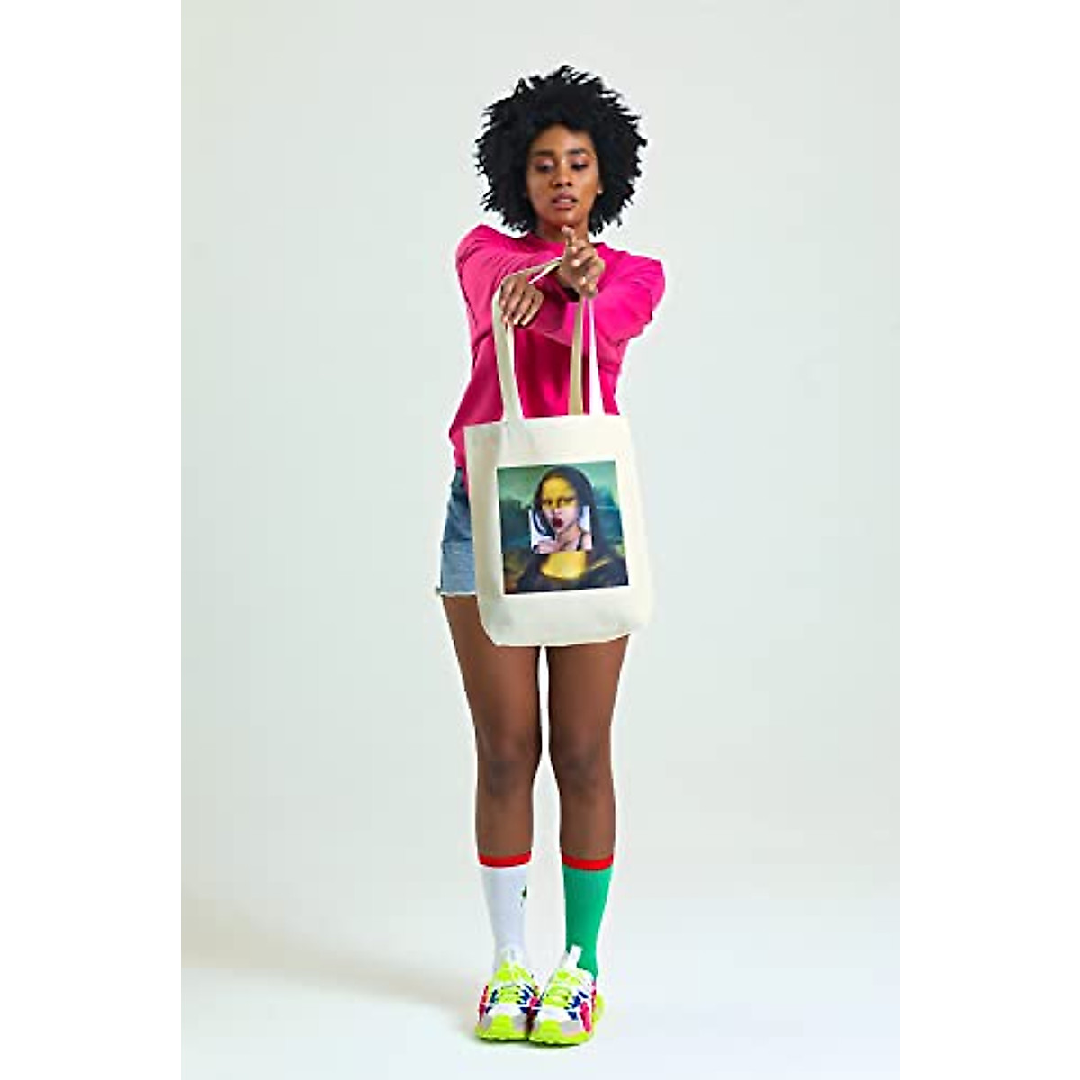 Monalisa Funny Design Printed Canvas Tote Bag Aesthetic Vintage Cute Women Girls Kids School Shoulder Bag, Beach Travel and Shoping Bag (Monalisa)