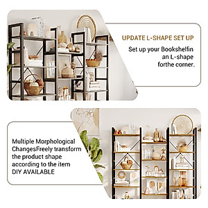 oneinmil Triple Wide 5-Shelves Corner Bookcase Industrial Vintage Wood Style Large Open Bookshelves for Home&Office (Brown, 5-Tier)