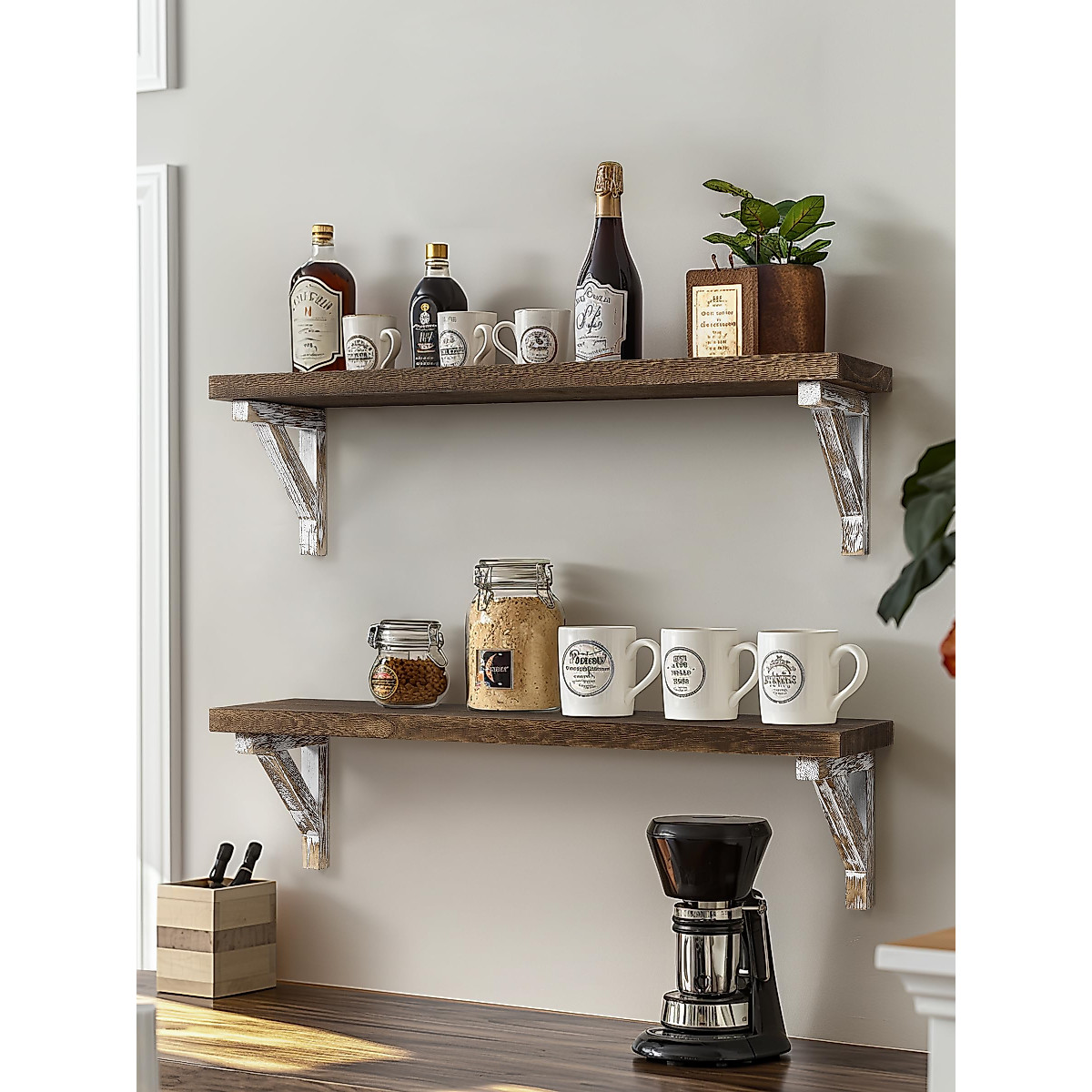 Gronda Bathroom Wall Shelves Over Toilet, 24 Inches Floating Shelves for Wall Rustic Farmhouse Wood Bathroom Shelf Hanging Storage Rack