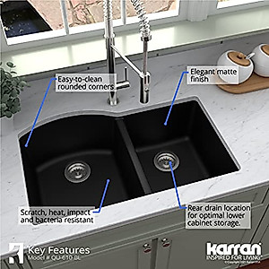 Karran QU-610 Undermount Quartz Composite 32 in. 60/40 Double Bowl Kitchen Sink in Black