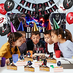 XIAMIE 51Pcs Venom Birthday Party Supplies Set, 5*3ft Backdrop, 12 inch Latex Balloons, Cupcake, Cake Topper, Hanging Swirls, Happy Birthday Banner Venom Themed Birthday Party Supplies Decorations