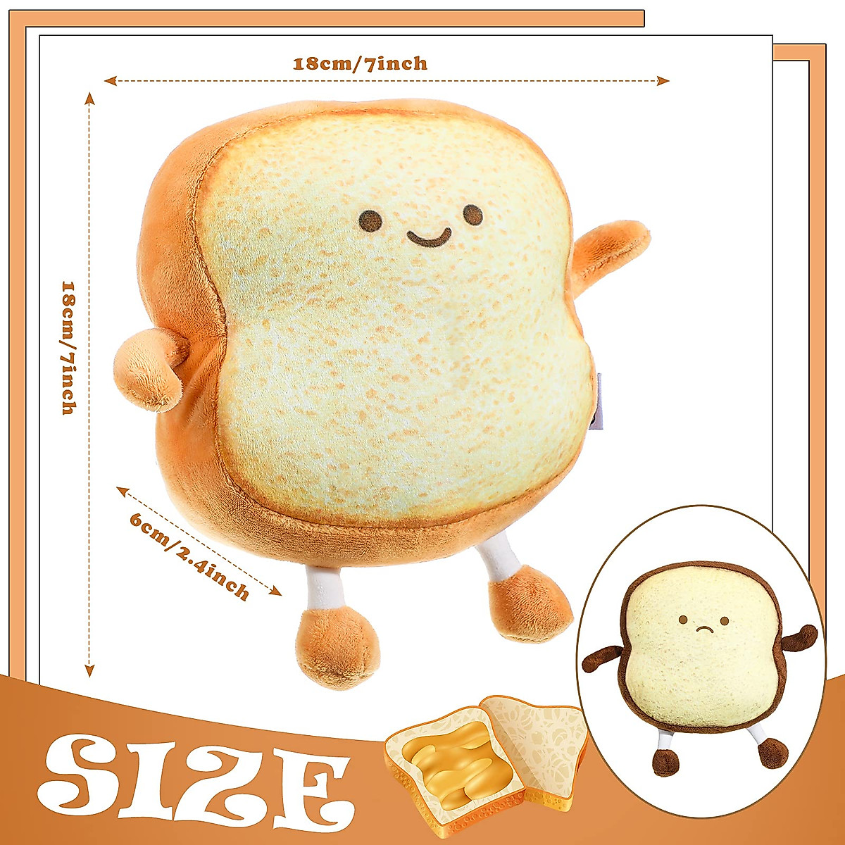 2 Pieces Toast Bread Pillows Bread Shape Pillows 2 Styles Funny Food Bread Pillow Facial Expression Stuffed Plush Toast Sofa Pillow Food Cushion Stuffed Toy for Kids Adults Home Room Decor