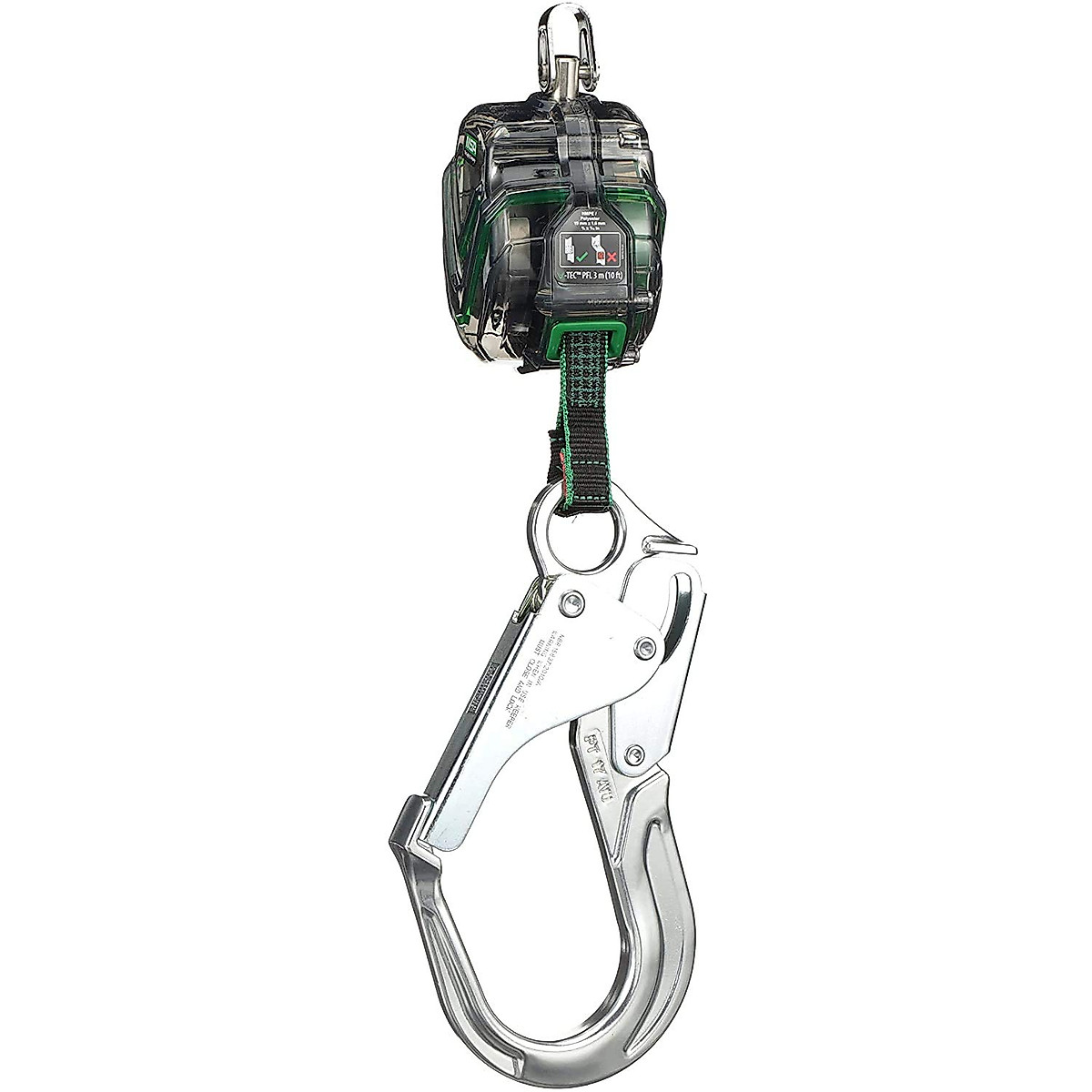 MSA 63013-00A V-TEC Personal Fall Limiter - 10' (3m), Single-Leg, AL36CL Snaphook Anchorage Connection, Steel Carabiner Harness Connection, Retractable Web Lanyard Clear