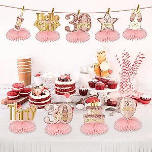 Turypaty Pink Rose Gold 30th Birthday Honeycomb Centerpieces Decorations for Women, 9Pcs Rose Gold Happy 30th Birthday Table Centerpieces Party Supplies, Thirty Year Old Birthday Table Toppers Decor