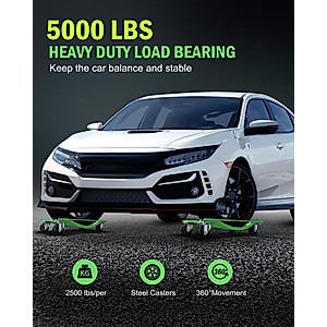 GarveeTech 5000lbs Car Wheel Dolly Set of 2, Vehicle Rollers Dolly for Moving Car with Heavy Duty 3.5 Inch Steel Wheels, 23.8in x 14.4in