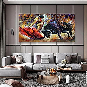 Oil Painting on Canvas Posters Spanish Bullfighter and Bull Wall Art Competition Posters for Room Canvas Posters & Prints Picture for Living Room Bedroom Office Kitchen Decor 20x40inch(50x100cm)