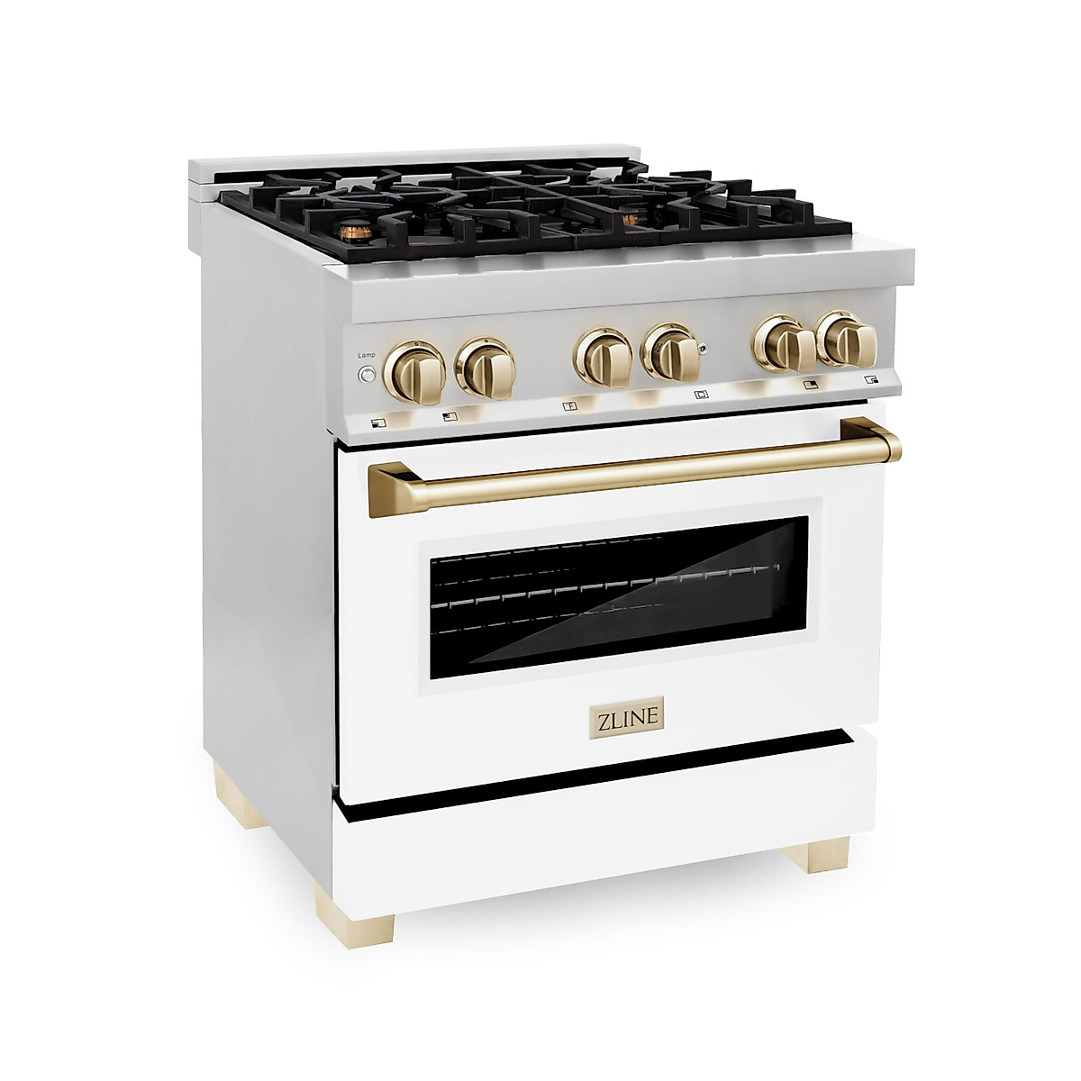 ZLINE Autograph 30" Legacy Dual Fuel Range w/ 4 Burners & White & Gold Accents (RAZ-WM-30-G)