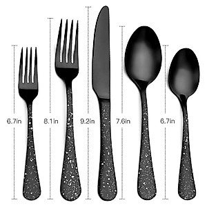 O.C.E. Matte Black Silverware Set, Stainless Steel Flatware Set, 20-Piece Tableware Cutlery Set Service for 4, Satin Finish Tableware Utensils Set, Dishwasher Safe (Starry White)