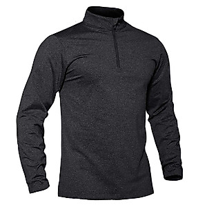 TACVASEN Men's Fleece Shirts Sports Performance Shirts Fleece Pullover Active Shirts for Men Long Sleeve Pullover Shirts Tops Zip Up Black Grey, XL