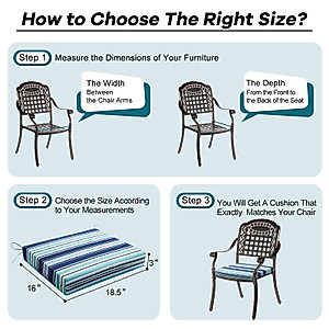 Basic Beyond Outdoor Chair Cushions for Patio Furniture, Waterproof Outdoor Cushions, Square Corner Patio Chair Cushions Set of 4 with Ties, 18.5"x16"x3", Pinstriped Blue