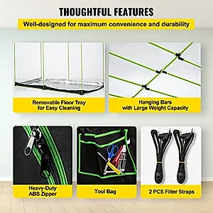 VEVOR Grow Tent, 96" x 48" x 80" Hydroponics Mylar Grow Room with Observation Windows and Removable Floor Tray, 100% Lightproof Large Grow Closet for Indoor Plants Growing, 8'x4' Reflective Plant Tent
