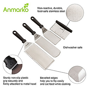 Metal Spatula Griddle Accessories Set - Griddle Scraper Flat Spatula Pancake Flipper Hamburger Turner - Metal Utensil great for BBQ Grill Flat Top Cast Iron Griddle - Commercial Grade