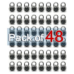 LanuBe Lock Standard Dial Combination Lock, 2 in. Wide, with Different Combinations, Black Turnplate, Pack of 48; Lock for School, Employee, Gym & Sports Locker, Case, Toolbox, Fence and so on