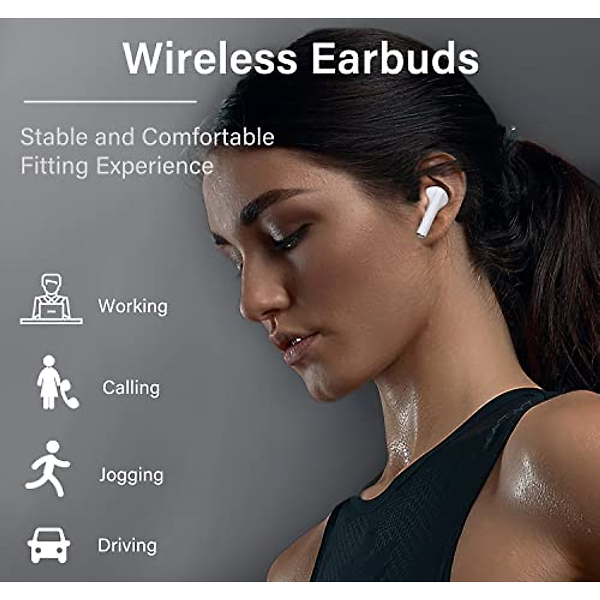 Wireless Earbuds Bluetooth 5.1 Headphones 30H Playtime in-Ear Hi-Fi Stereo Sound Noise Cancellation Mic IPX7 Waterproof Headset for iPhone/Samsung/Android/PC Black