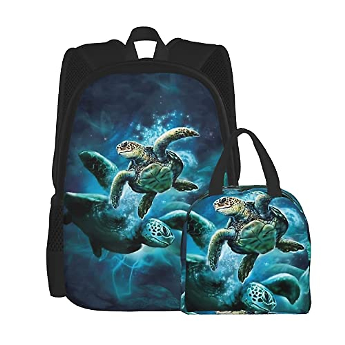 ICOMON Sea Turtle Patterned Backpack And Lunch Box Set For Boys And Girls School Two-Piece Picnic Travel Set