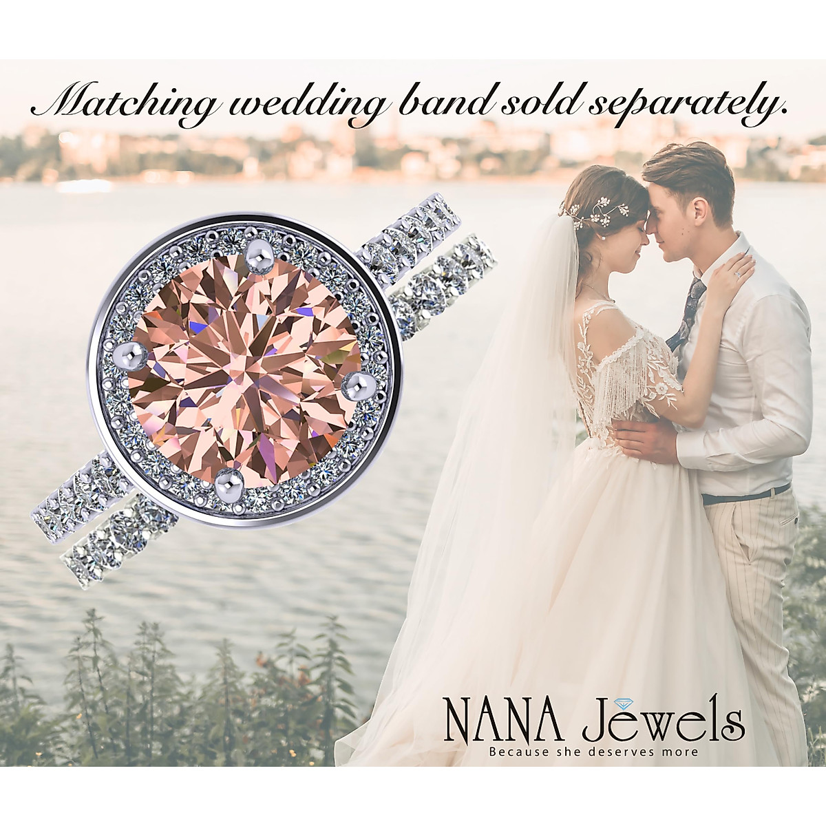 NANA Jewels 2ct Pure Brilliance Zirconia Halo Engagement Ring-Round Cut-Morganite-6