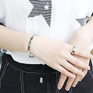 JINHUI Christmas Jewelry Gift for Her, Stainless Steel Silver Love Bangle Bracelet, Dainty Friendship Bangle Bracele for Women (Size 6.5")