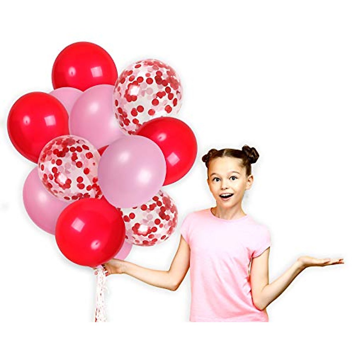 Valentines Day Party Supplies Red Balloons Pink Solid Latex Balloon Red Pink Confetti Balloon 36 Pack for Wedding Bridal Shower Birthday Party Decorations