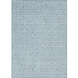 Unique Loom Outdoor Trellis Collection Area Rug - Deco Trellis (7' 1" x 10' Rectangle, Aqua/ Ivory)