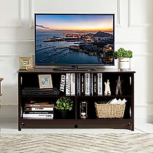 Tangkula TV Stand for TVs up to 55 Inches, 47" Farmhouse Entertainment Center with 4 Open Shelves & Built-in Cable Holes, TV Console Table with X-Shaped Frame for Living Room (Brown)