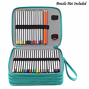 BTSKY Colored Pencil Case Holder- Big Capacity Deluxe PU Leather Storage Pencil Organizer Holds 160 Pencils with Handle Strap for School College Office Watercolor Pencils Organization(Green)