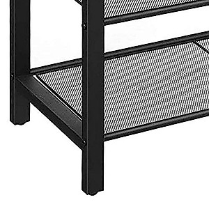 Benjara 39 Inches Wooden Shoe Organizer with Mesh Shelves, Brown and Black