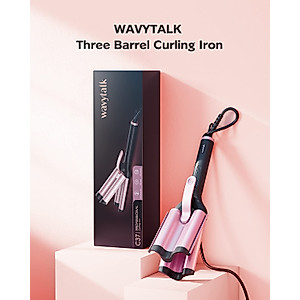 Wavytalk Professional Hair Crimper Curling Iron Wand Hair Waver 3 Barrel Beach Waves Rose Gold