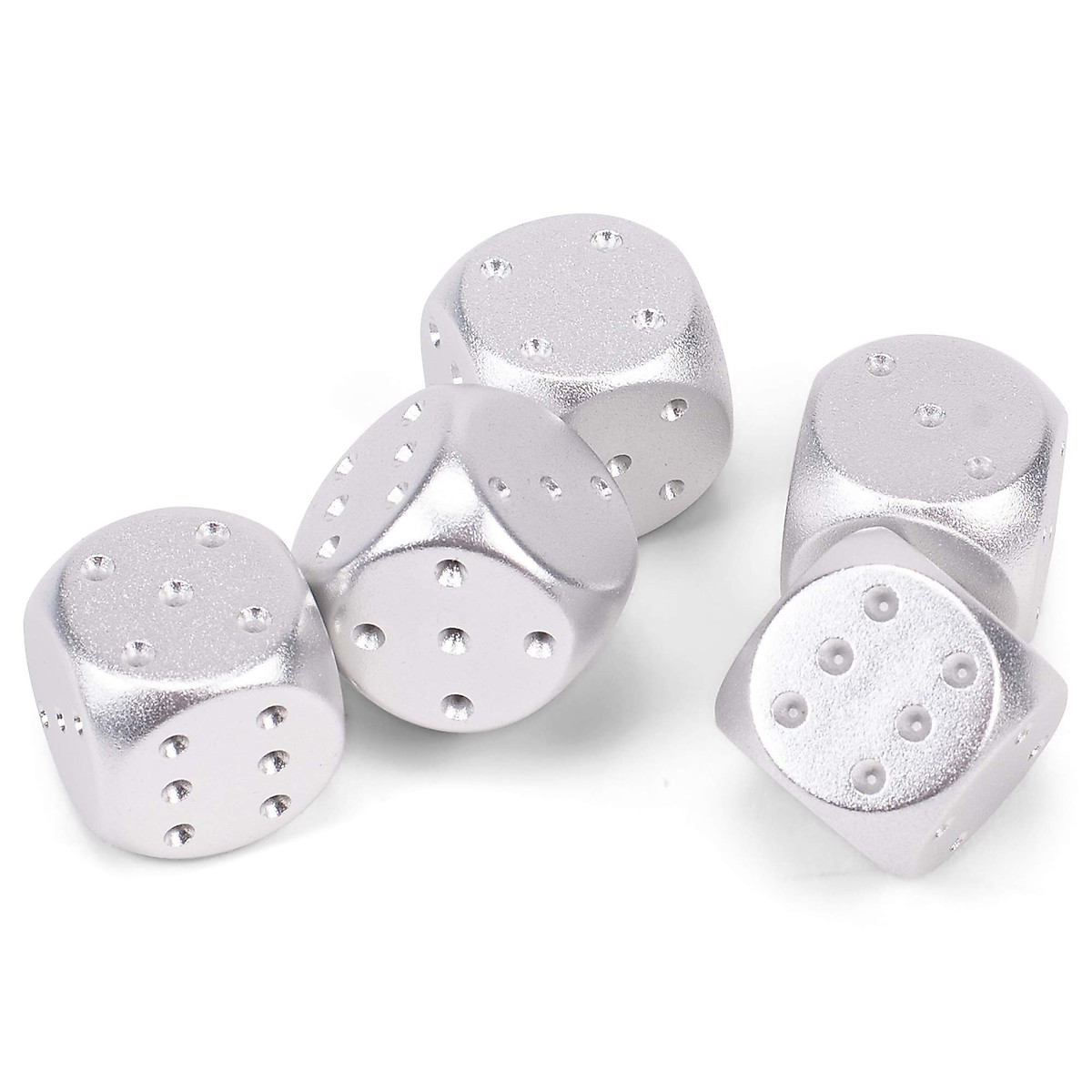 Divinity Boutique Brushed Silver Tone 3 x 2 Stainless Steel Metal Standard Dice Boxed Set of 5
