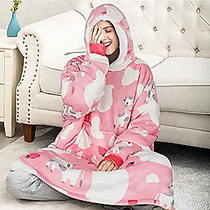 Blanket Hoodie Women Pink Cow Pattern Blanket Hoodie,Cute Strawberry Pattern Oversized Blanket Sweatshirt with Pockets for Adults,Thanksgiving Christmas Valentine Gifts for Women