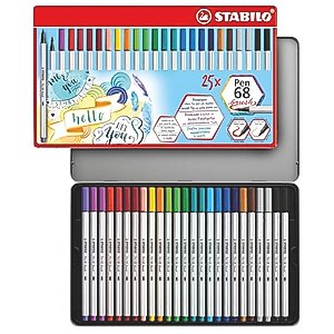STABILO Premium Fibre-Tip Pen Pen 68 brush - Tin of 25-19 assorted colours