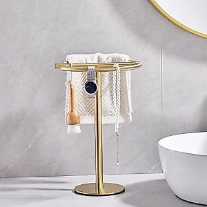 Hand Towel Holder Stand, Free-Standing Towel Rack Brushed Gold, SUS304 Stainless Steel Towel Bar Rack Stand, Tower Bar for Bathroom Kitchen Vanity Countertop