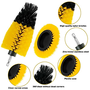 ETOUPA 8 Pcs Drill Brush Attachment Set, Power Cleaning Scrub Brush Kit with Extend Long Attachment, All Purpose Drill Scrub Brushes for Car, Grout, Floor, Tub, Bathroom and Kitchen (Yellow)