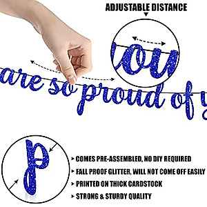 Glitter, We Are So Proud of You Banner - 10 Feet, No DIY | We Are So Proud of You Graduation Banner with Star Garland | Blue and Gold Graduation Decorations 2023 | Graduation Party Decorations 2023