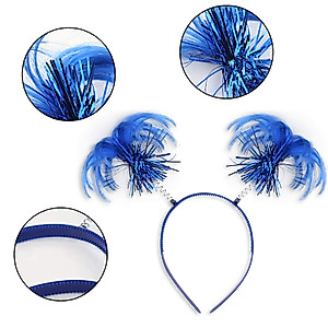 Sunshane 2 Pack Blue Ponytail Headband Feathers Head Bopper Party Accessory for Costume Party School Festivals