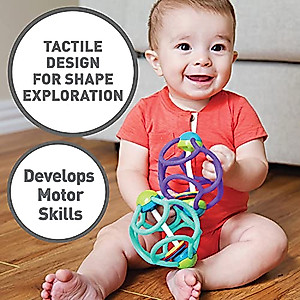 OgoBolli Rattle & Teether Toy for Babies - Tactile Sensory Ball - Stretchy, Soft Non-Toxic Silicone - Ages 6 Months and up - Purple