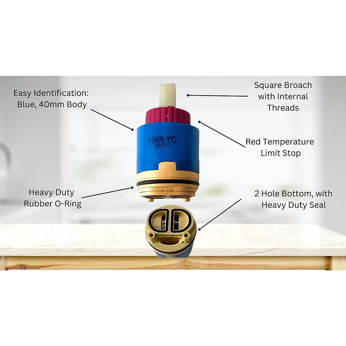 T & T 40mm Ceramic Pressure Balance Cartridge JH04BD, Blue, Red